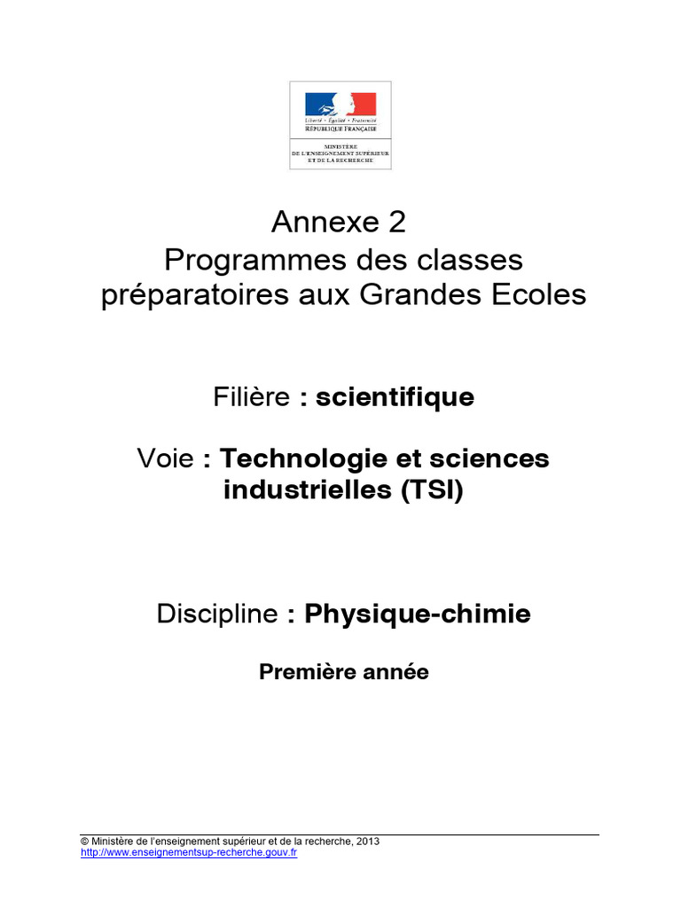 Programme Physique&Chimie TSI1 2013 | PDF