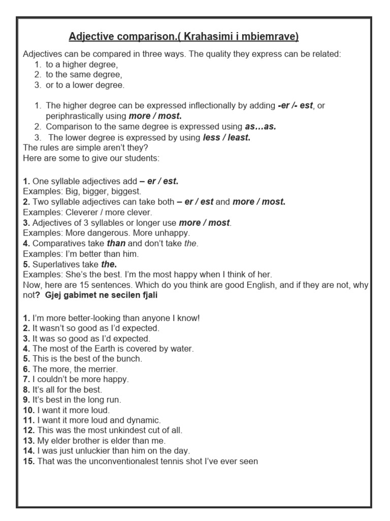 Adjective Comparison | PDF