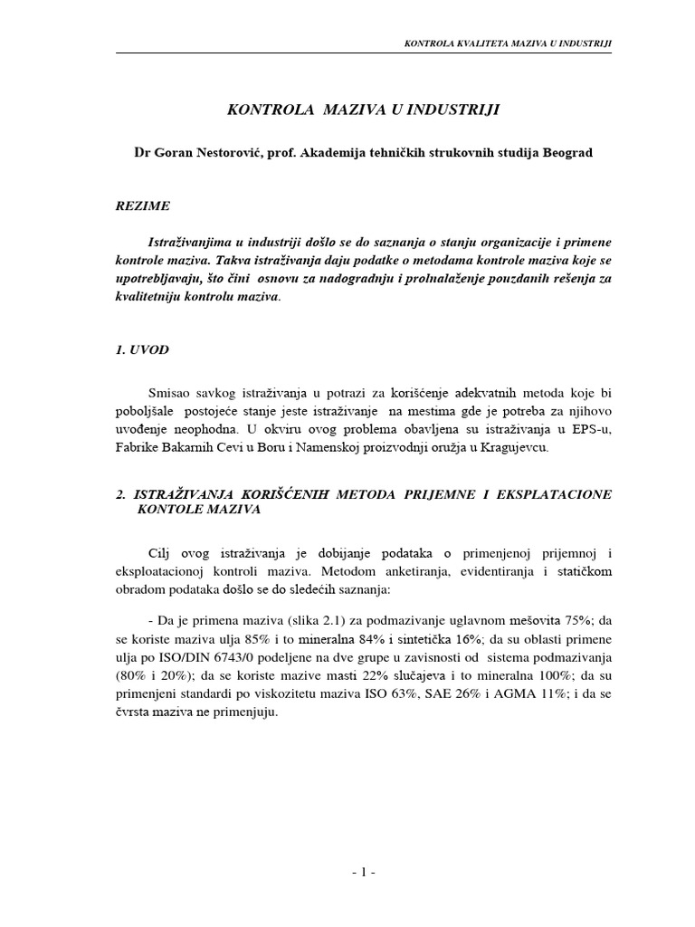 Kontrola Kvaliteta Maziva U Industriji | PDF