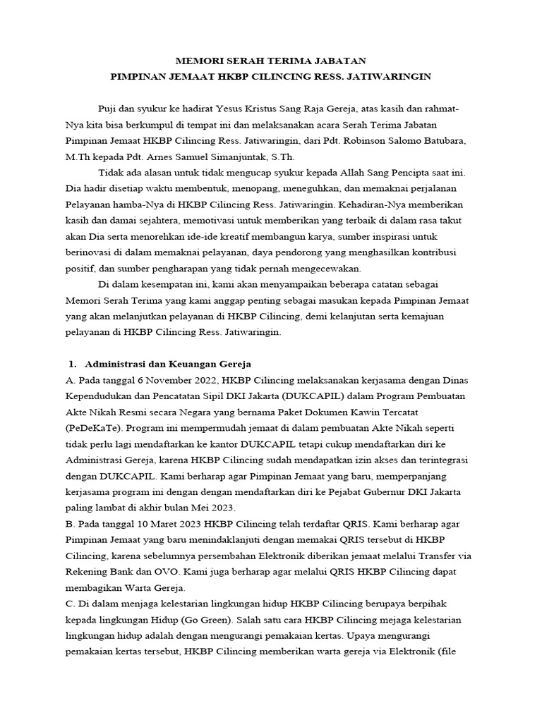 MEMORI SERAH TERIMA JABATAN | PDF