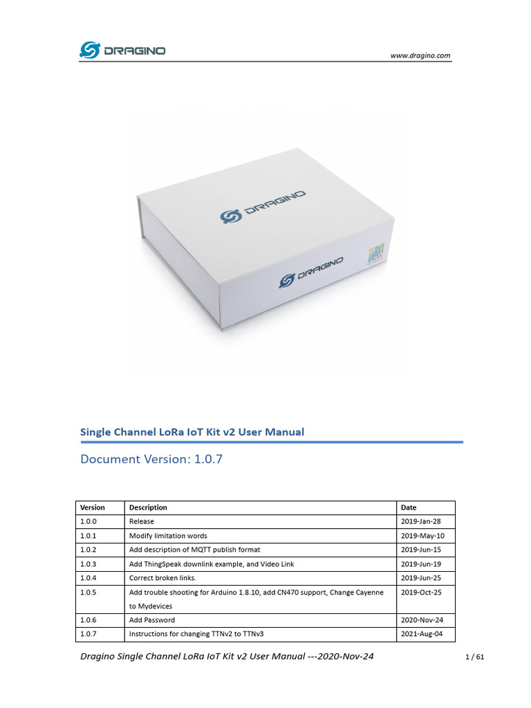 Single Channel LoRa IoT Kit v2 User Manual - v1.0.7 | PDF | Internet Of ...