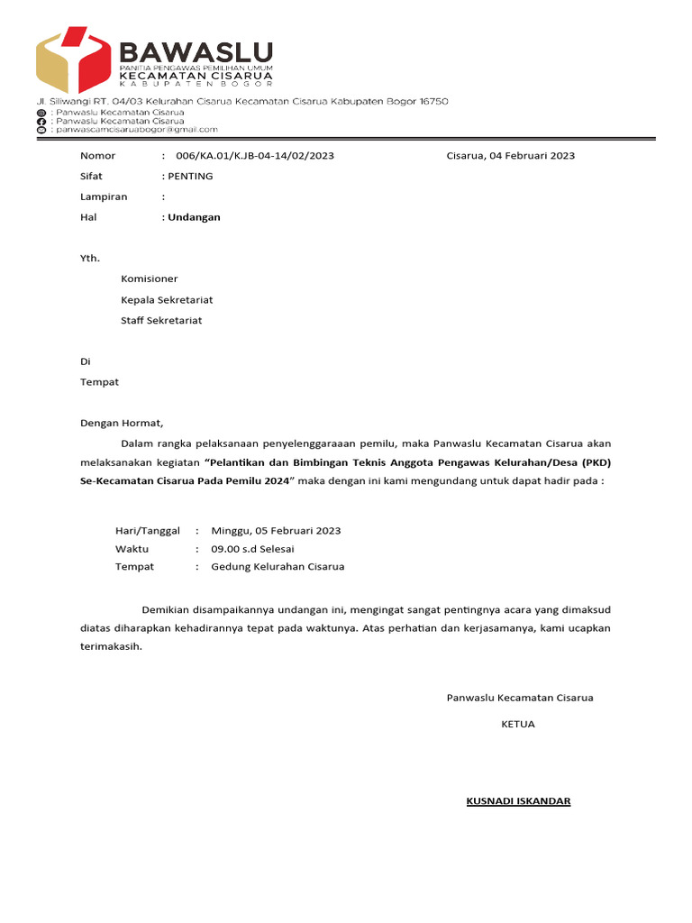 006-SURAT UNDANGAN PELANTIKAN PKD komisioner - Copy | PDF