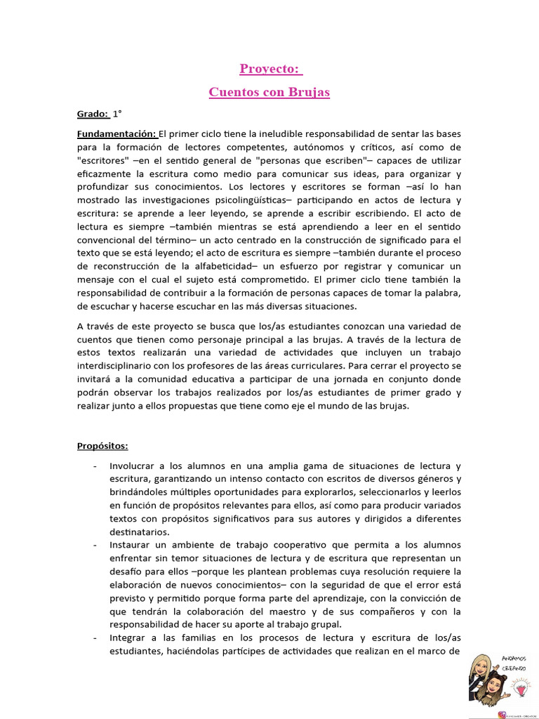 Proyecto - Cuentos Con Brujas - Primer Grado | PDF | Brujería