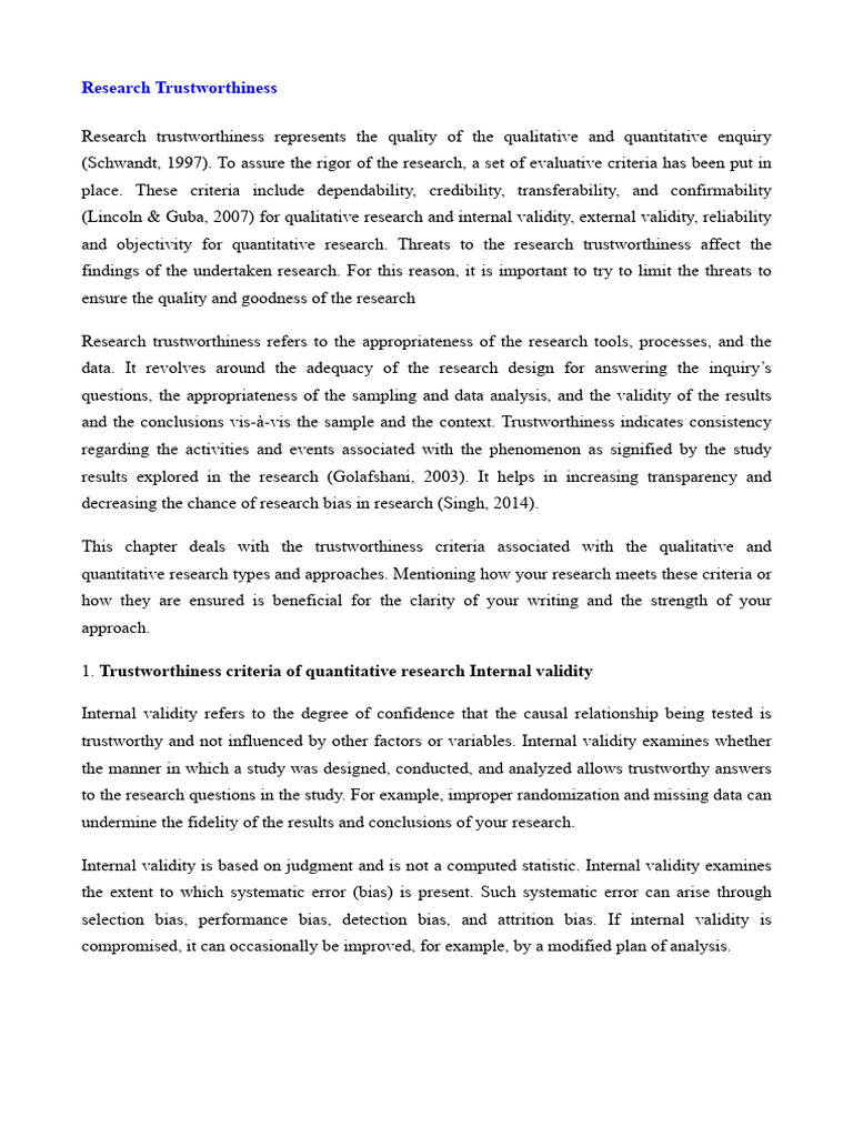 Research Trustworthiness | PDF | Validity (Statistics) | Sampling ...