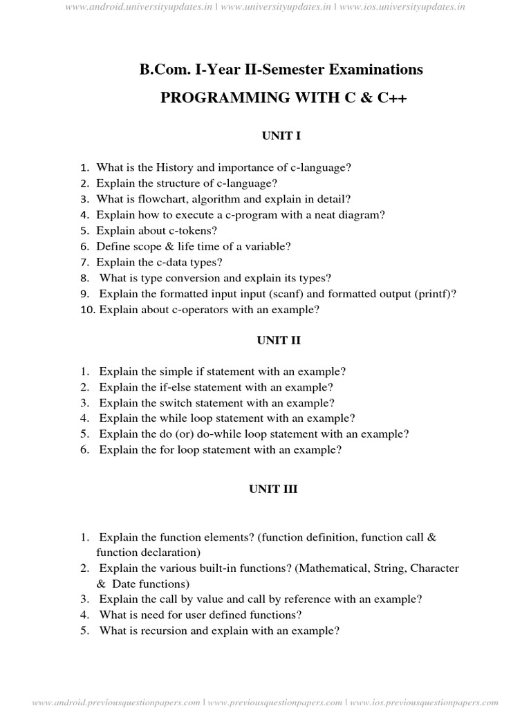 BCom II C & C++ Imp Questions | PDF | C (Programming Language) | C++ BCom II C & C++ Imp Questions | PDF | C (Programming Language) | C++