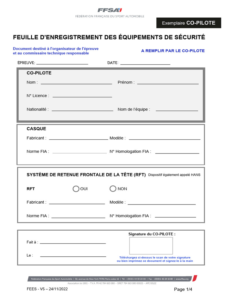 Feuille d Enregistrement Des Equipements de Securite Co Pilote 20221214 100159 | PDF