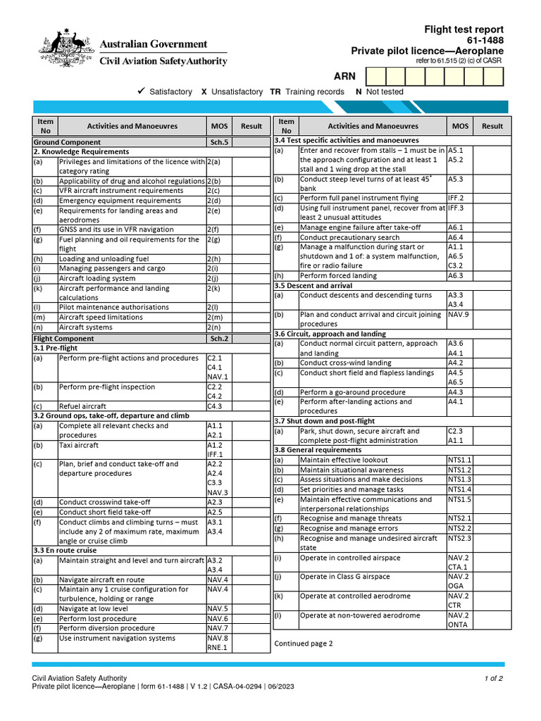 PPL A Flight Test Checklist Form 61 1488 | PDF