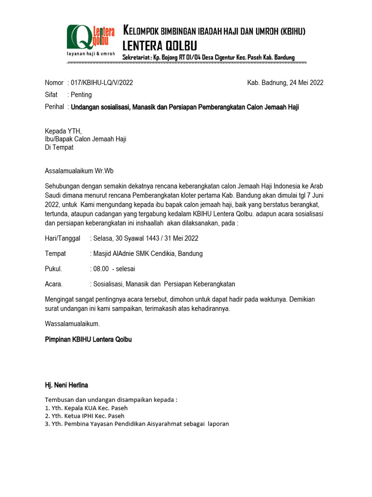 Surat KBIH LQ Terbaru | PDF