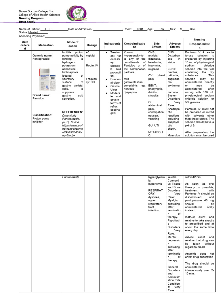 Drug Study Pantoprazole | PDF