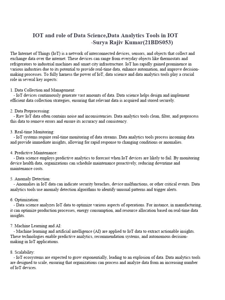 IOT and Role of Data Science | PDF | Internet Of Things | Analytics