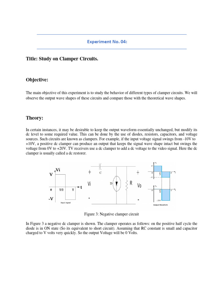 Title: Study On Clamper Circuits.: Experiment No. 04 | PDF | Teaching ...