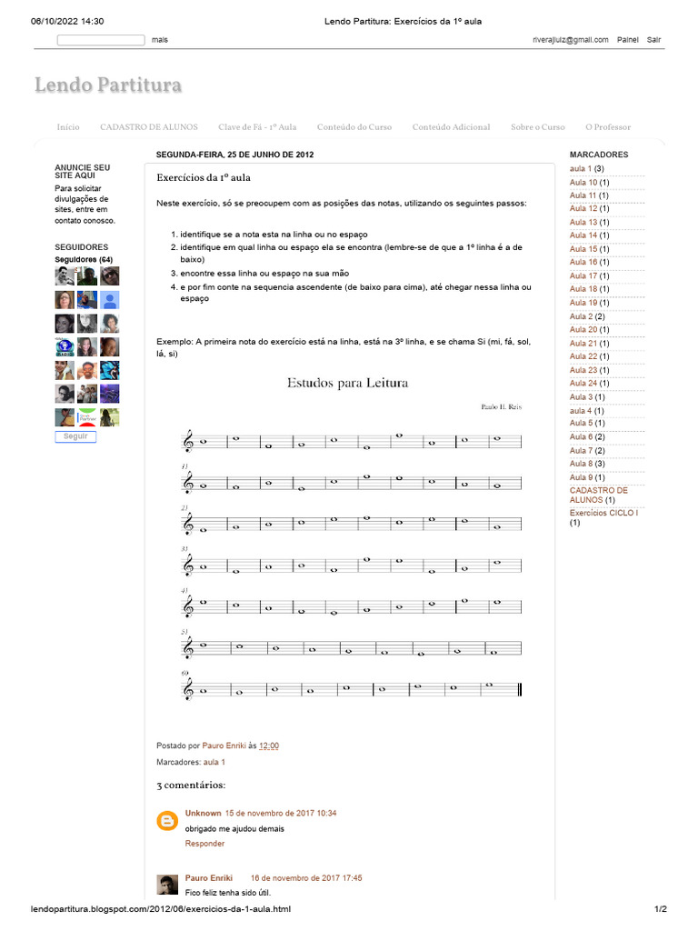 Lendo Partitura_ Exercícios da 1º aula | PDF