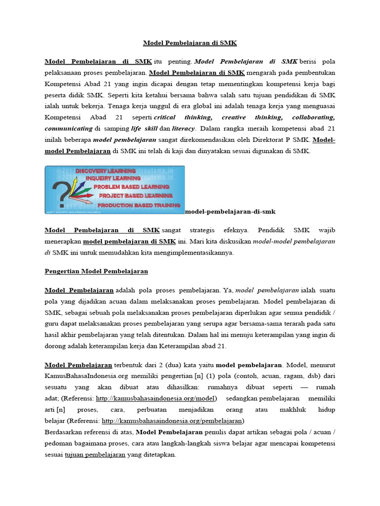 Model Pembelajaran Di SMK | PDF