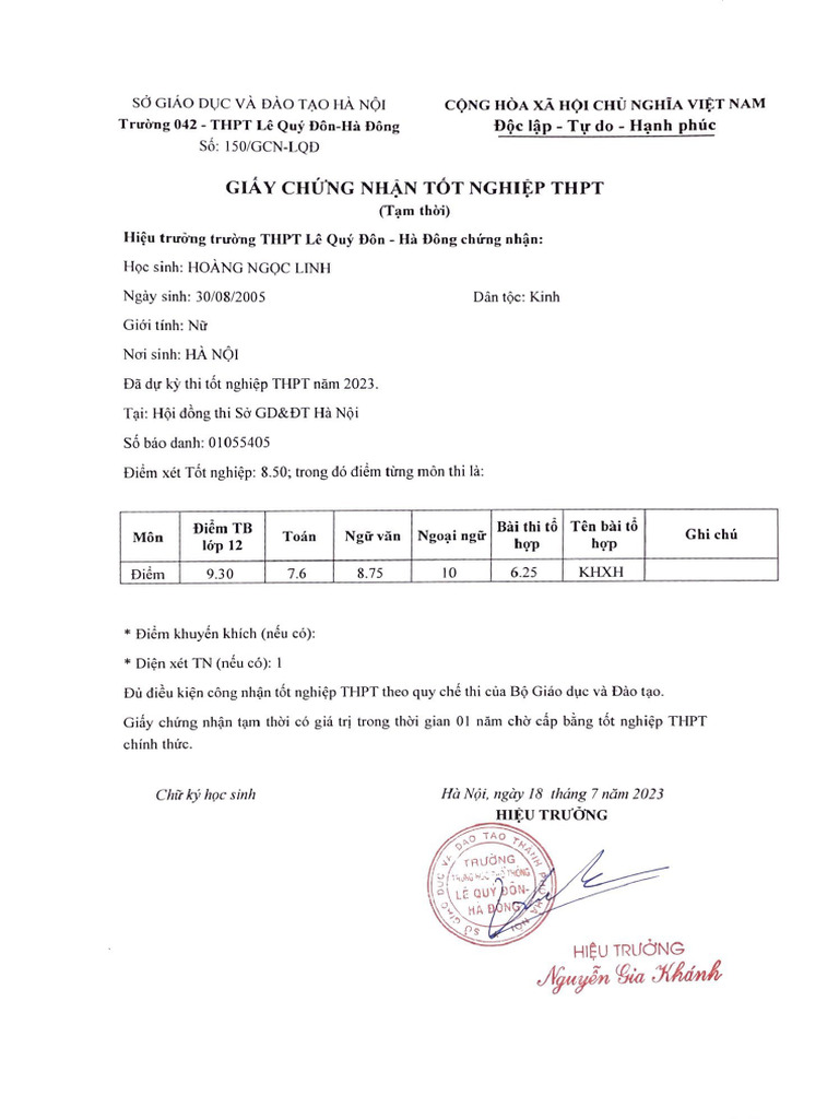 Giấy Chứng Nhận Tốt Nghiệp Thpt | PDF