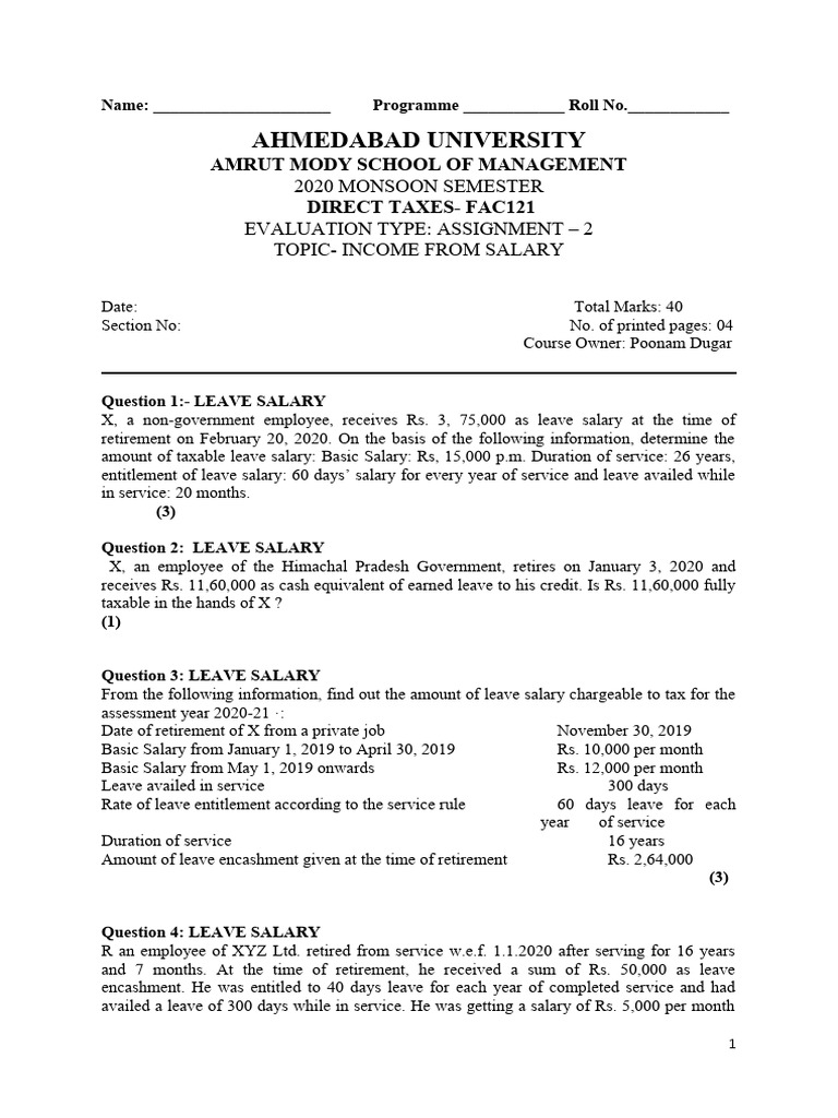 Direct Taxes Assignment: Income & Allowances | PDF