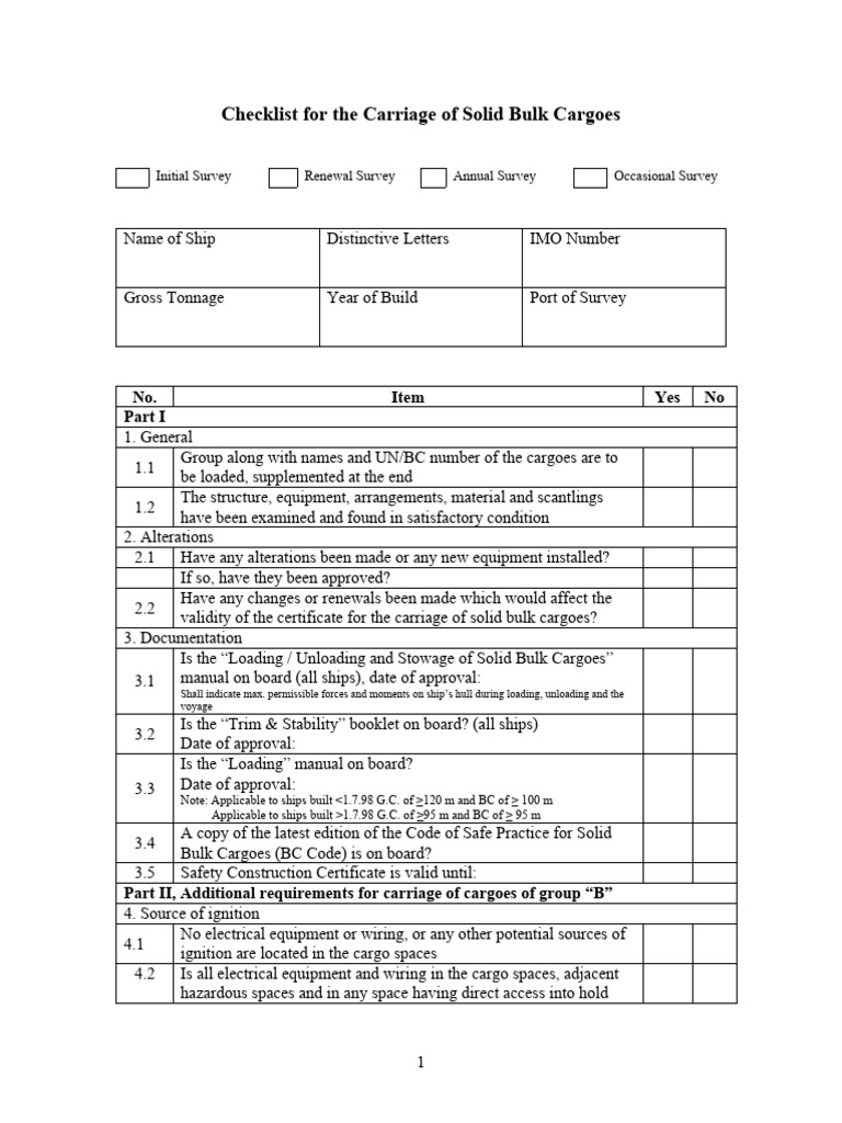 Checklist For The Carriage of Solid Bulk Cargoes | PDF