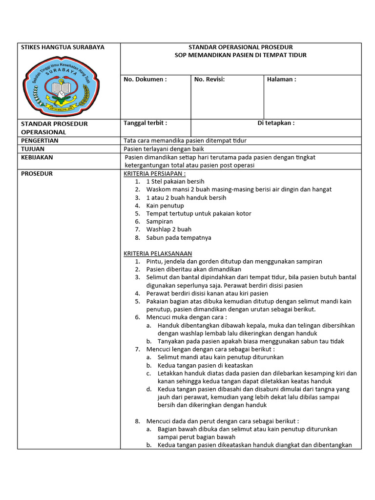 SOP Memandikan Pasien | PDF