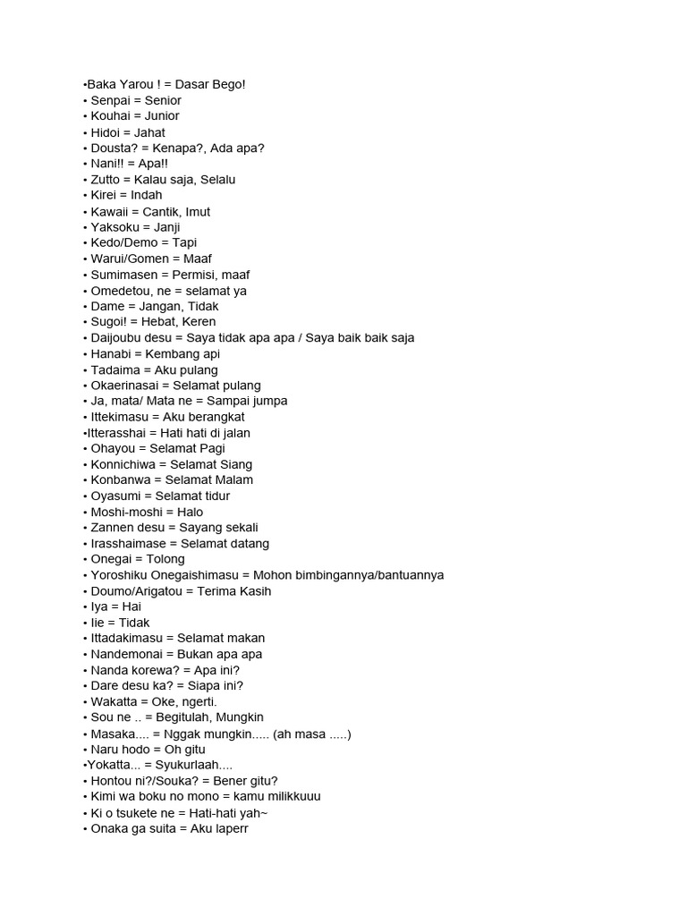 Kosa Kata Bahasa Jepang Sehari hari | PDF