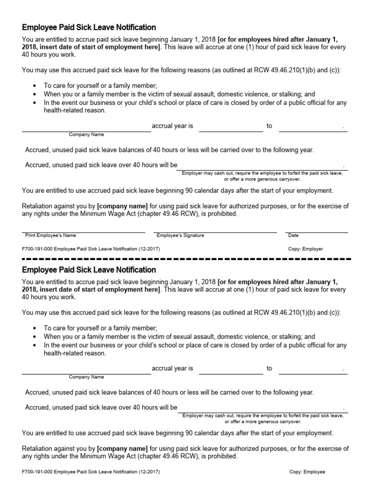 Employee Paid Sick Leave Notification Form | PDF