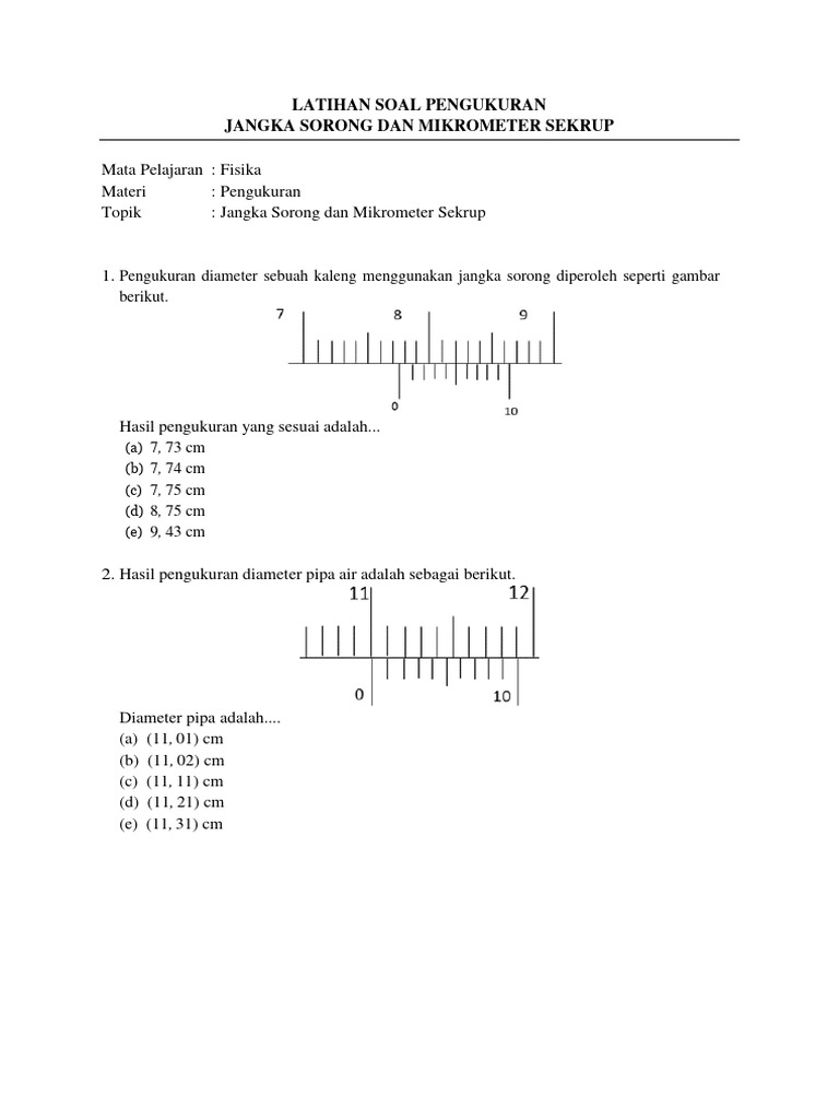 Latihan Soal Pengukuran - Jangka Sorong Dan Mikrometer Sekrup | PDF | Teknologi & Rekayasa