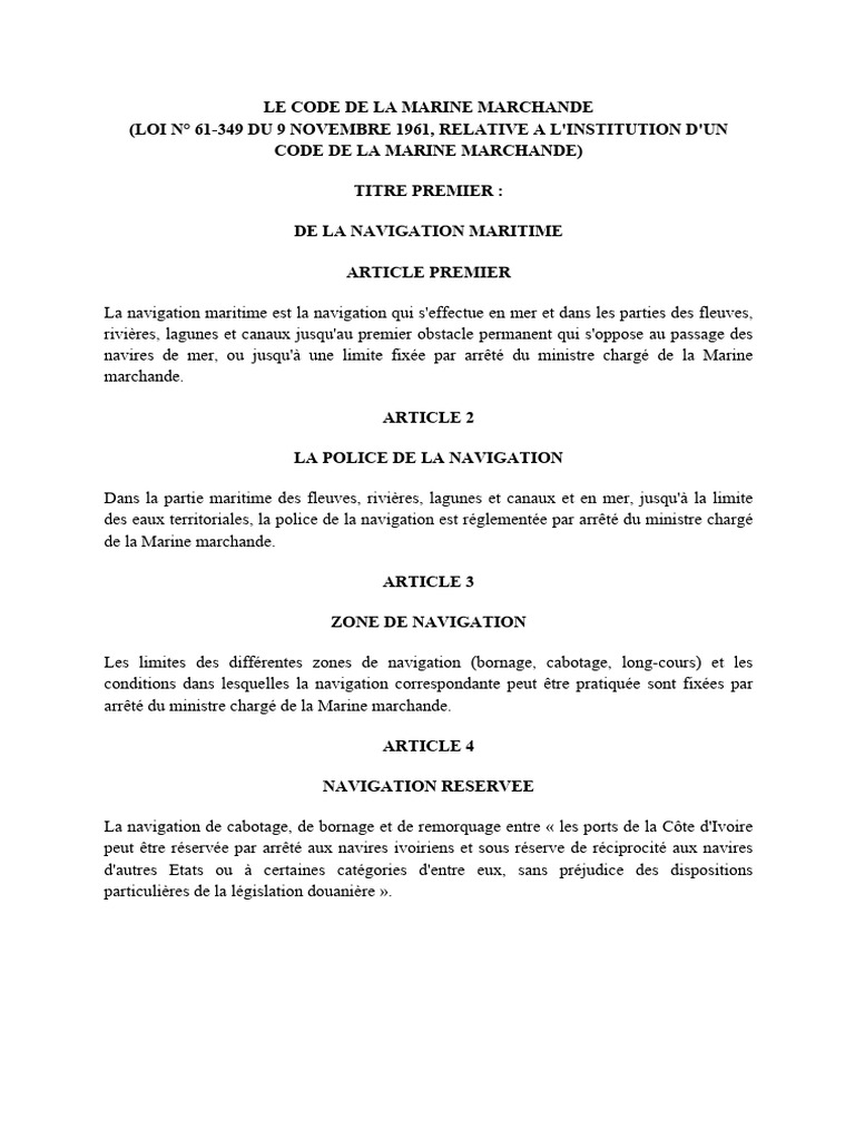 Code de la Marine Marchande Ivoirienne | PDF | Affaires