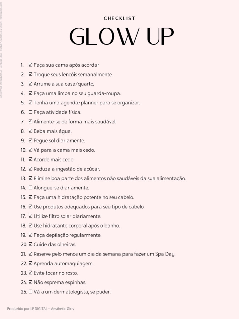 Checklist Glow Up em 100 Passos | PDF