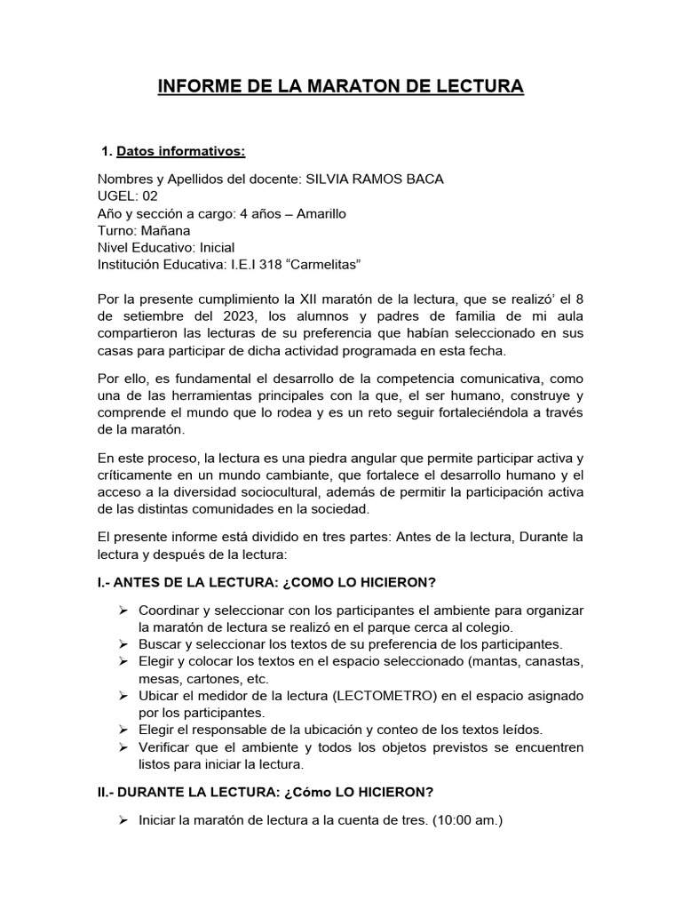 INFORME Final DE LA MARATON DE LECTURA | PDF