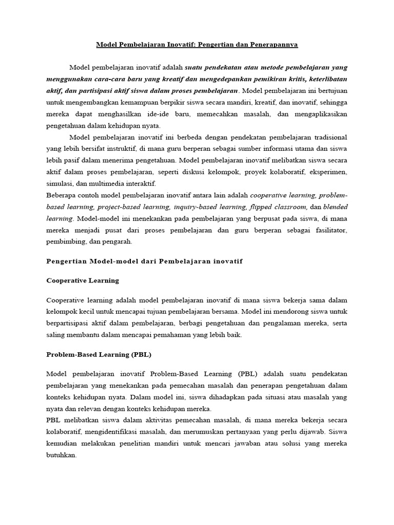 Model Pembelajaran Inovatif Pengertian Dan Penerapannya | PDF | Karier & Perkembangan ...