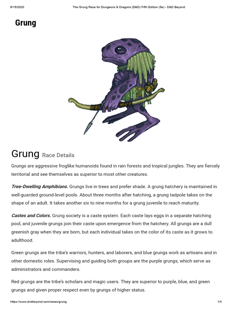 The Grung Race For Dungeons & Dragons (D&D) Fifth Edition (5e) - D&D ...