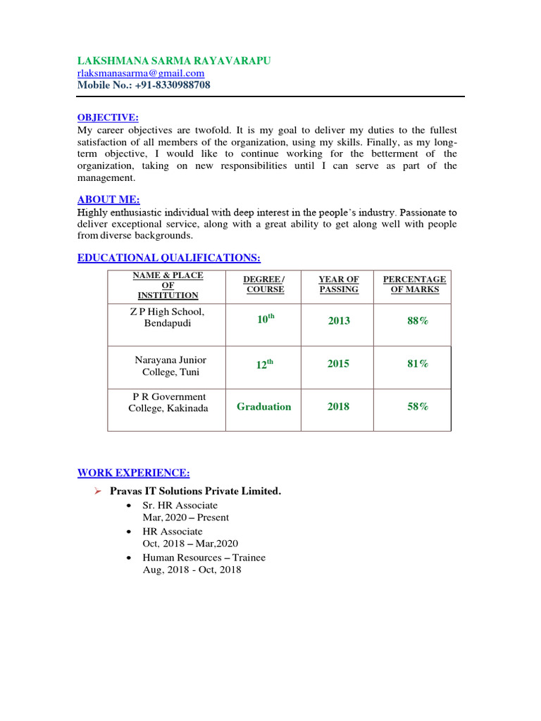 Lakshman Resume-1 | Download Free PDF | Organizational Behavior