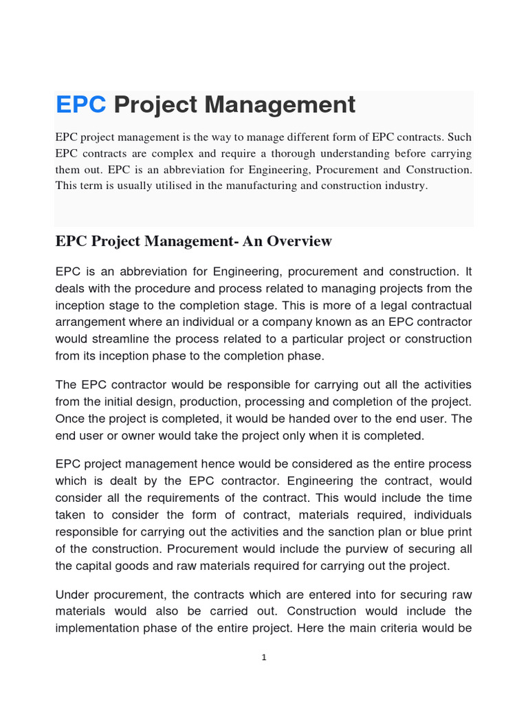 EPC Project Management | Download Free PDF | Project Management ...