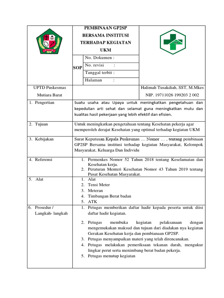 SOP GP2SP ( kak eka ) 1-1 | PDF