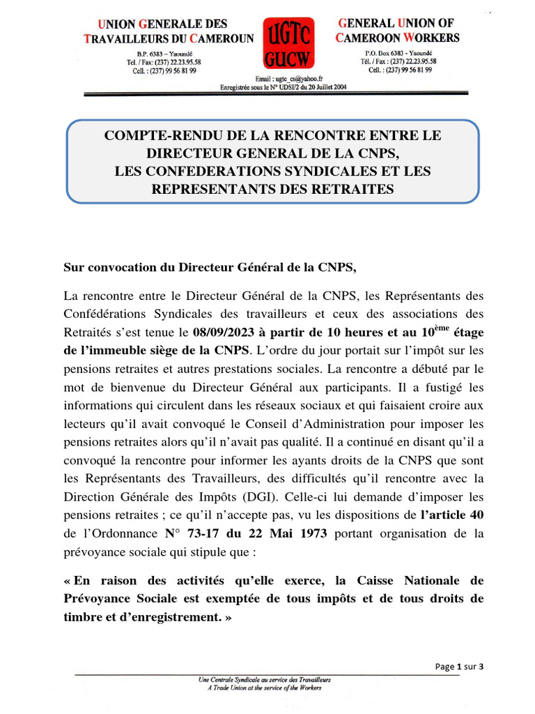 Compte Rendu Reunion CNPS | PDF