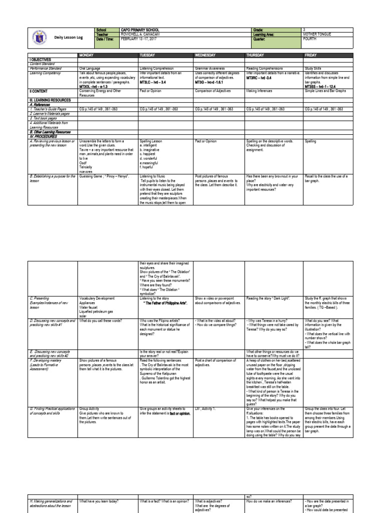 G3 DLL Q4 Week 4 MTB | PDF | Reading Comprehension | Human Communication