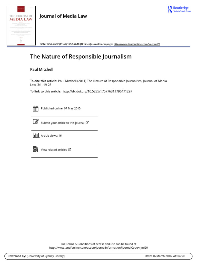 The Nature of Responsible Journalism: Journal of Media Law | PDF