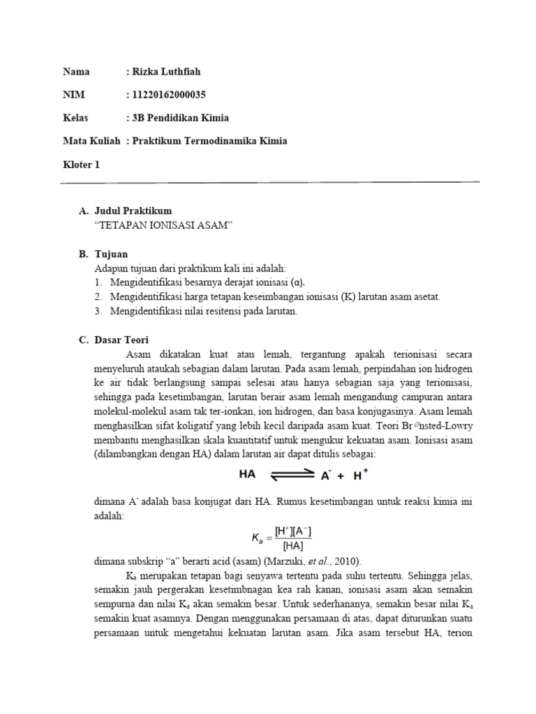 Tetapan Ionisasi Asam Asetat | PDF | Kesehatan Holistik | Sains ...