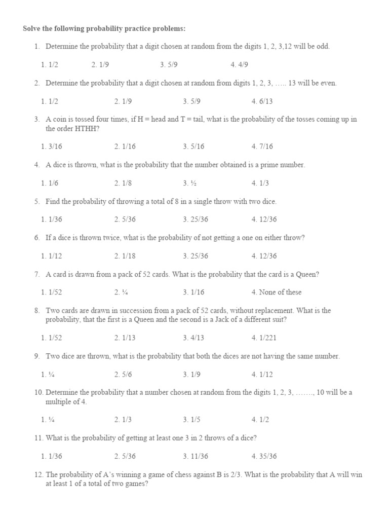 Please Solve The Following Probability Practice Problems | PDF ...