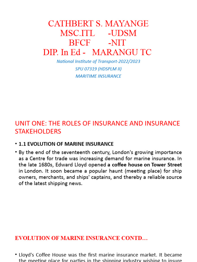 Marine Insurance | PDF | Insurance | Risk