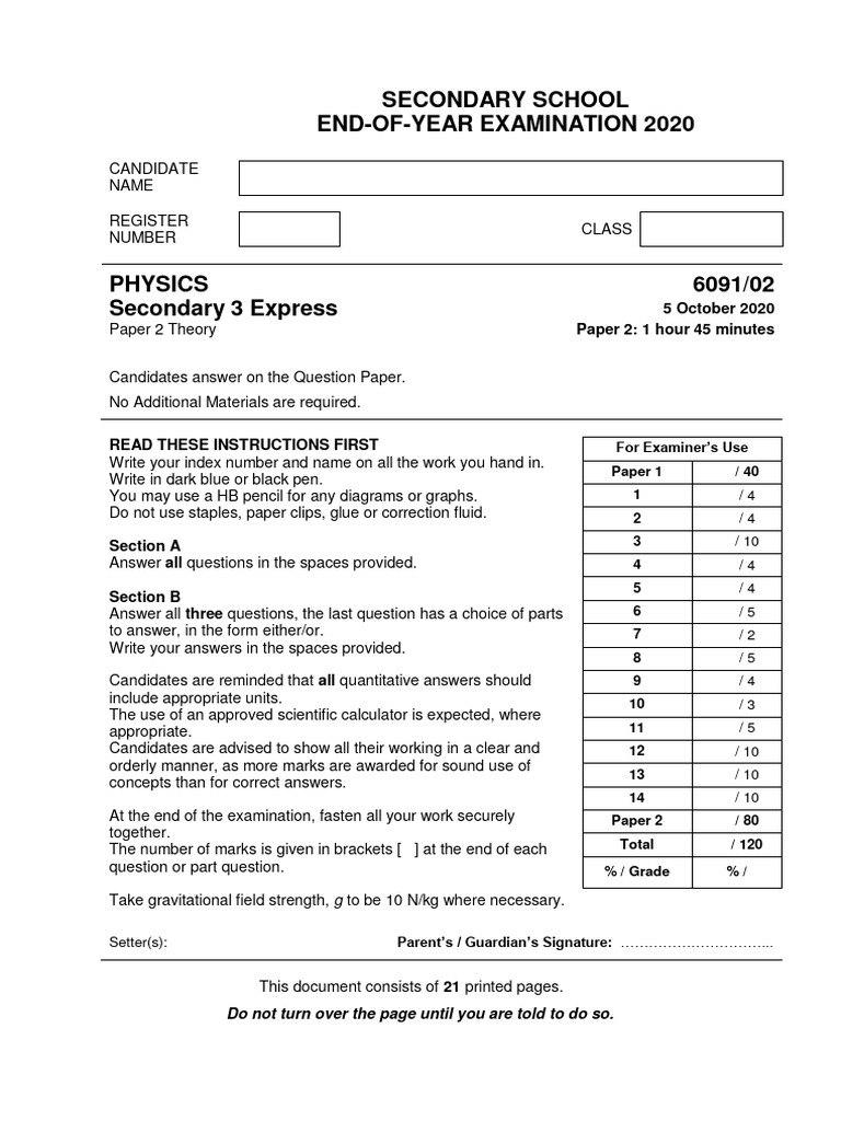Sec 3 EOY Pure Physics Practice Paper | PDF