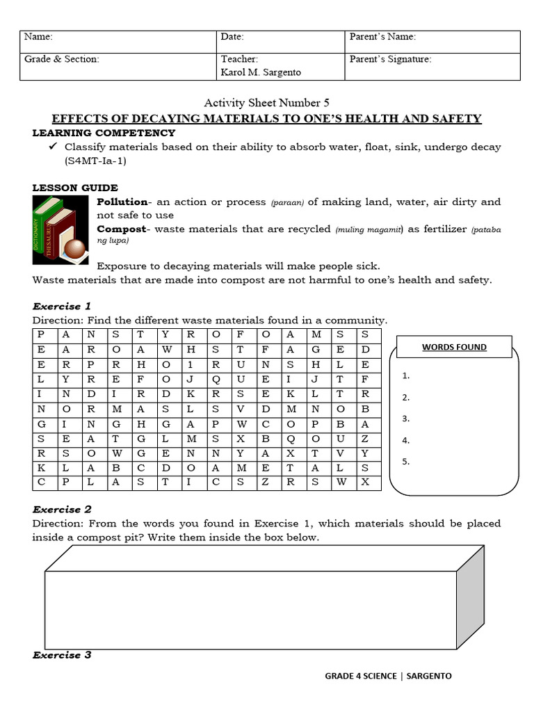 Quarter 1 Science 4 Activity Sheet No. 5 | PDF | Compost | Waste