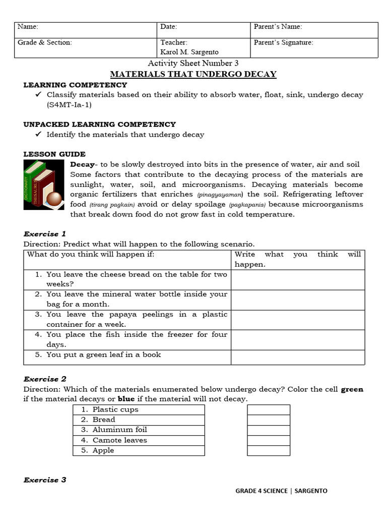 Quarter 1 Science 4 Activity Sheet No. 3 | PDF | Decomposition | Soil