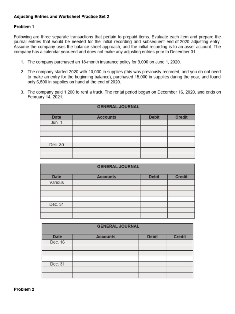 Adjusting Entries and Worksheet Practice Set 2 Sept 19 Assignment | PDF ...