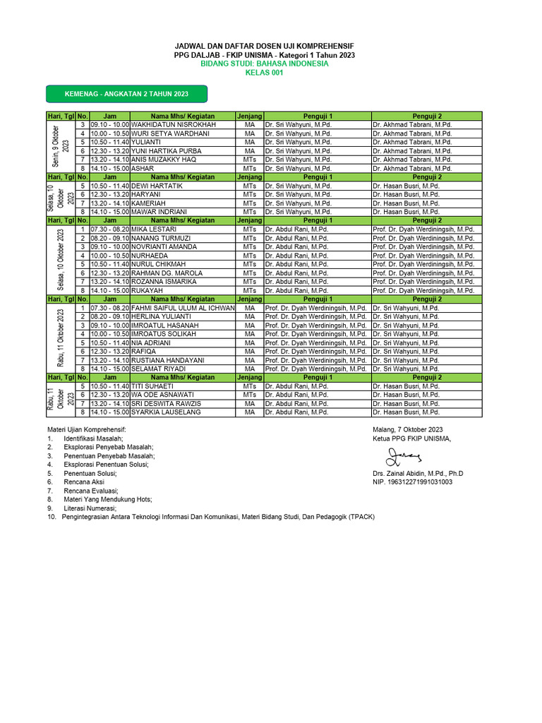 Jadwal Uji Komprehensif PPG 2023 | PDF