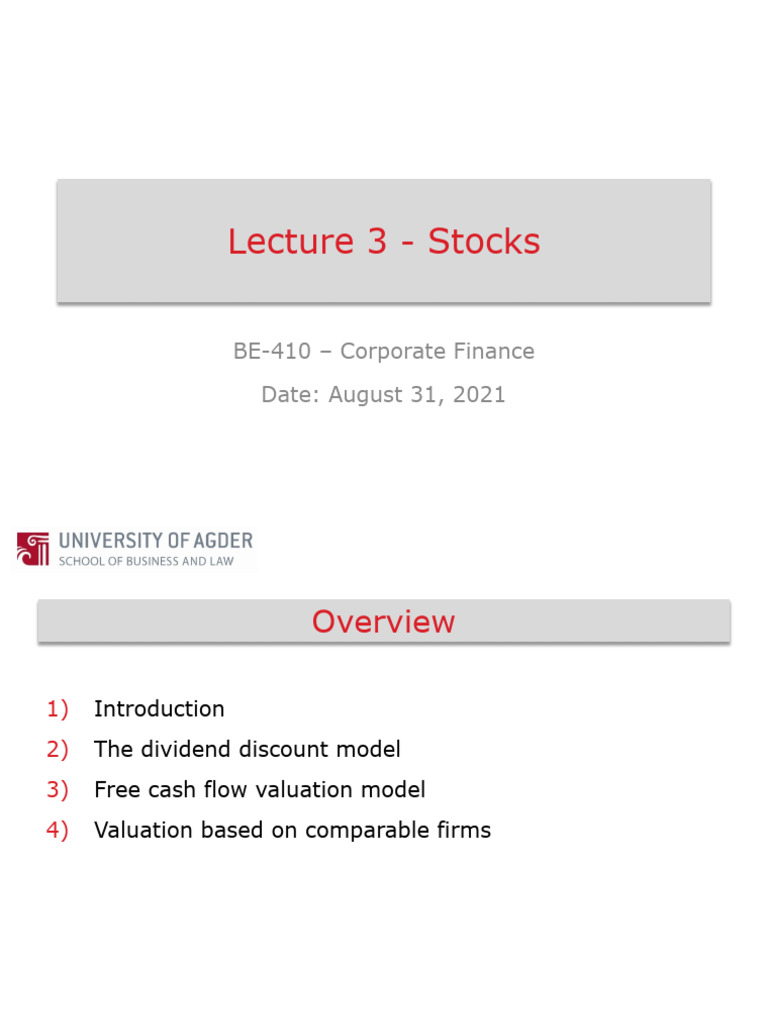 Lecture 3 Stocks Pdf Dividend Free Cash Flow