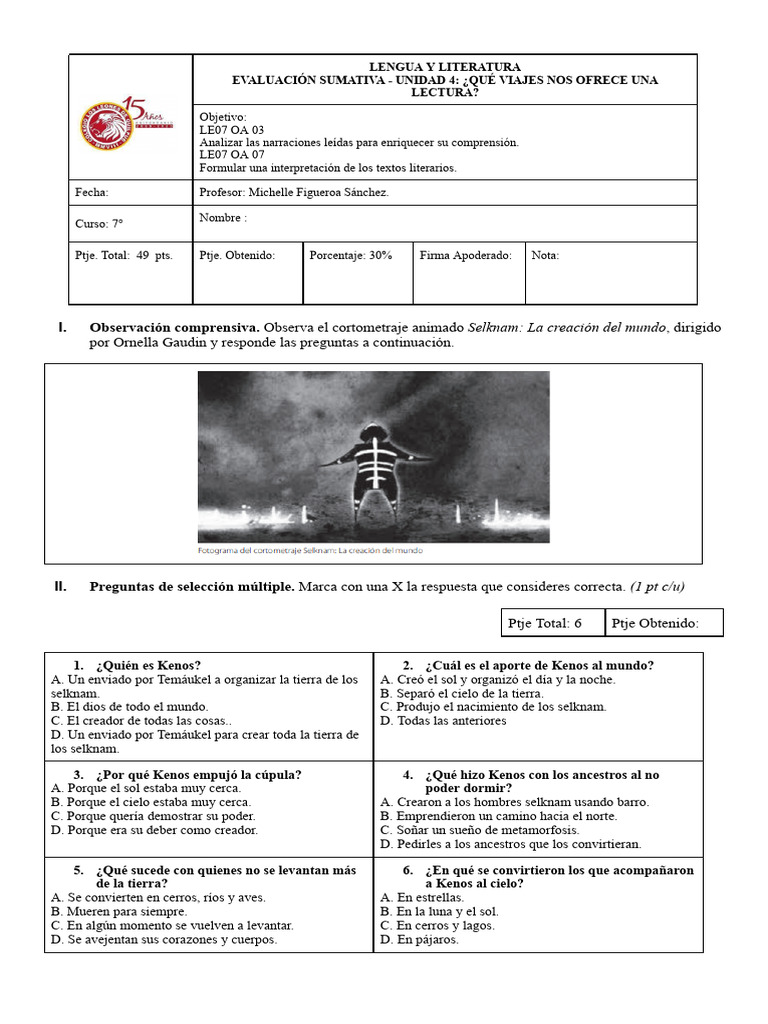 Prueba Sumativa 4 7° Pdf Chamanismo 2299