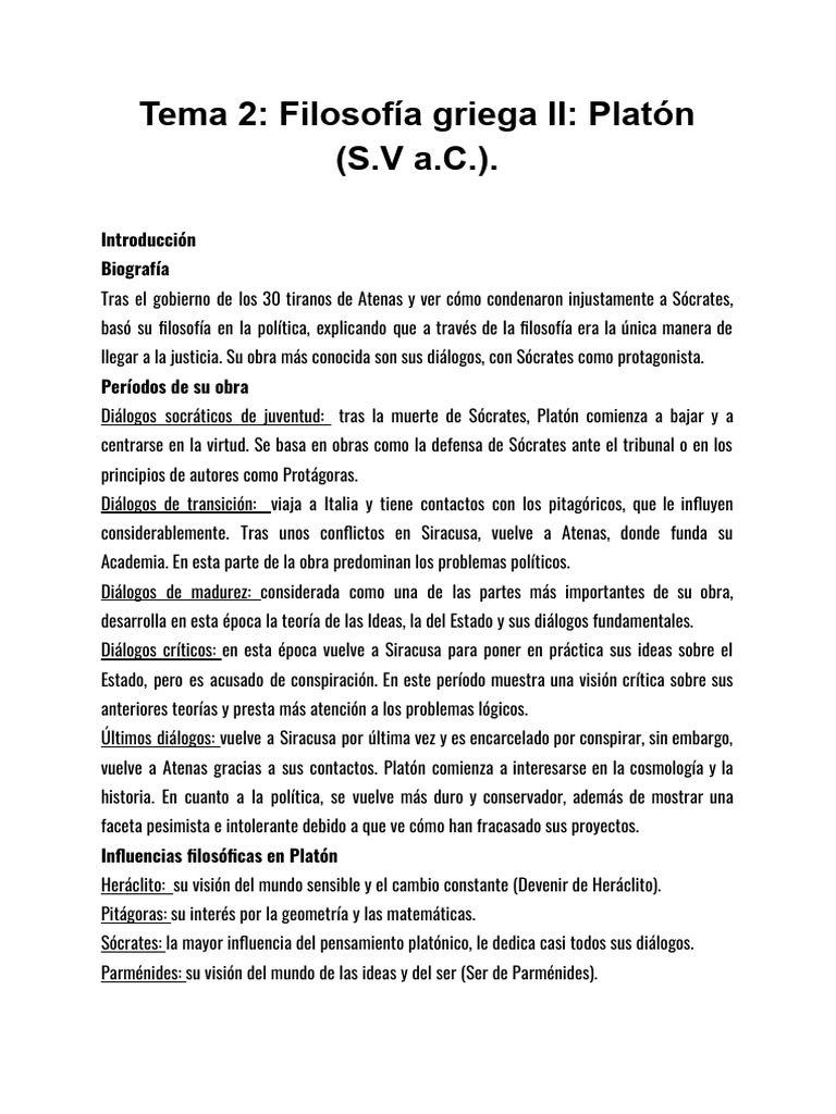 Resúmen Tema 2 Filosofía - Pablo Abril Jiménez | PDF | Platón | Conocimiento