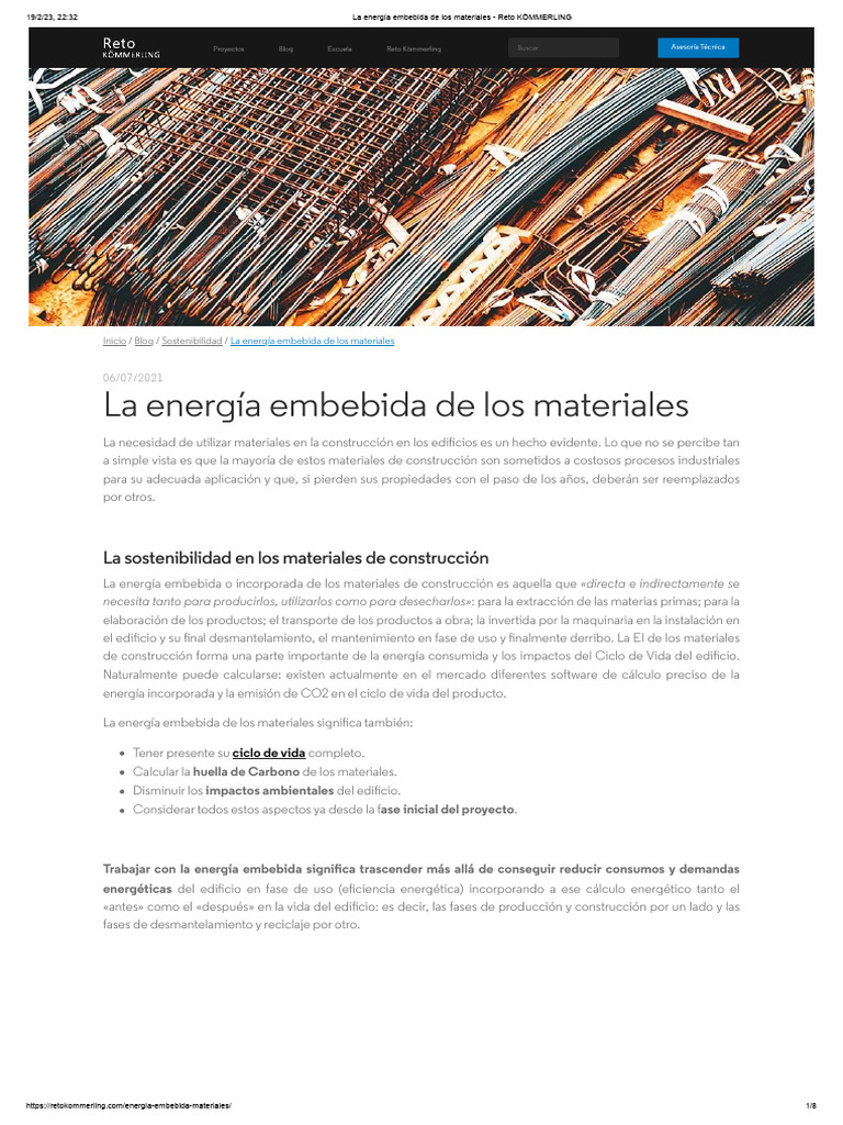 La Energía Embebida de Los Materiales - Reto KÖMMERLING | PDF