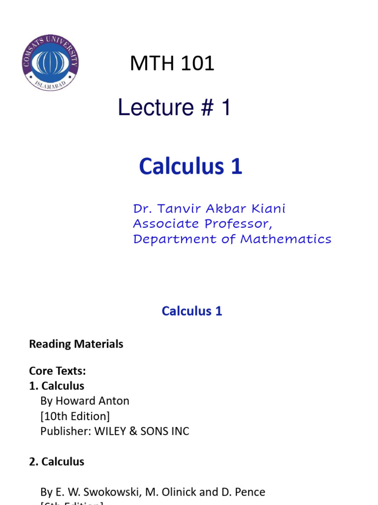 MTH101 Lec#1 | PDF | Function (Mathematics) | Calculus