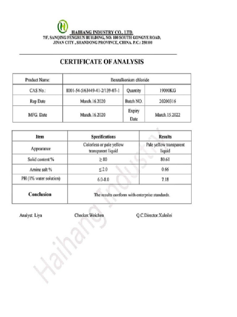 CoA Dan MSDS BKC Brataco | PDF