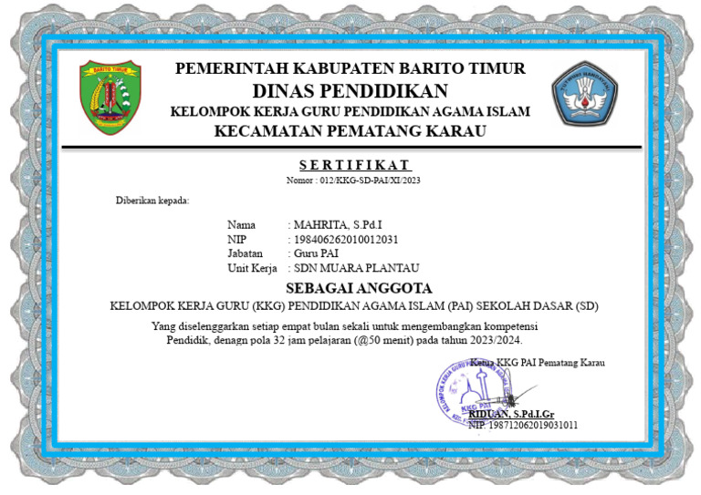 Sertifikat KKG Pai | PDF